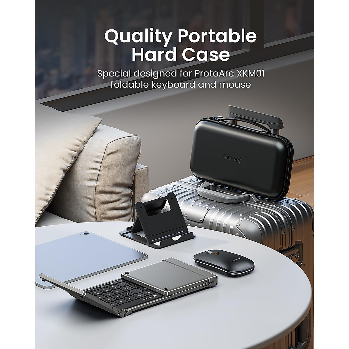 ProtoArc Foldable Keyboard and Mouse, XKM01 True Full-Size Folding Keyboard Mouse Combo for Business and Travel, 2.4G+Dual Bluetooth Portable Mouse Keyboard for Laptop iPads Tablets - Black Gray