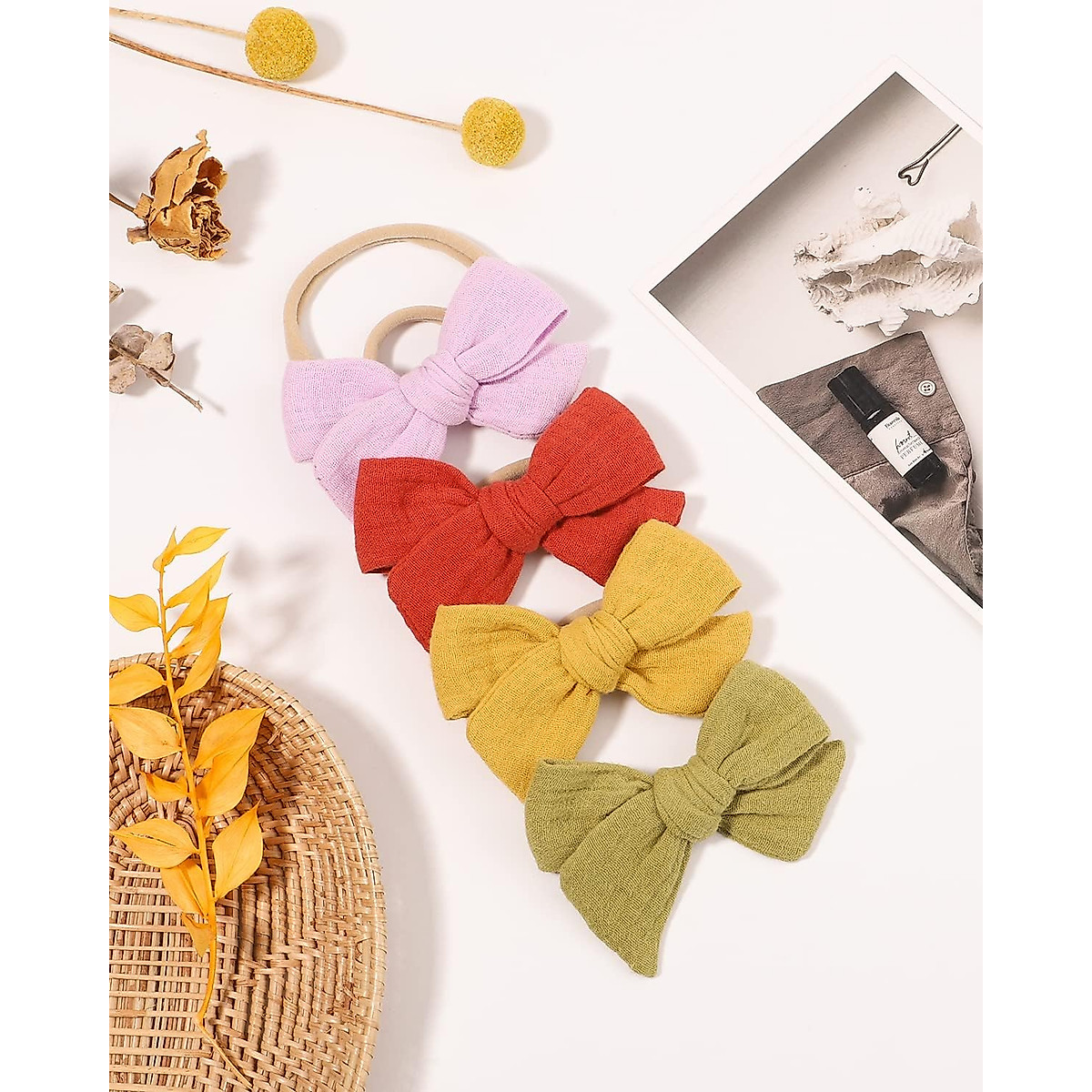 doboi 20PCS Baby Headbands Hair Bows Muslin Gauze Bows Elastic Nylon Hairbands Boutique Soft Hair Accessories for Girls Newborns Infants Toddlers and Kids