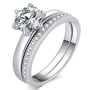 MABELLA Cubic Zirconia Engagement Ring- AAA+ Round Cut 925 Sterling Silver Rings for Women - Classic, CZ Solitaire Engagement Ring- Cute Faux Wedding Rings, Promise Ring for Her