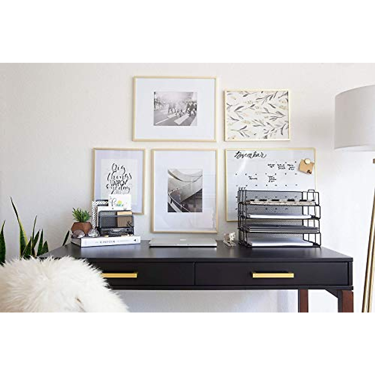 Blu Monaco Desk Organizers and Accessories Stackable Paper Tray - 4 Tier Stackable Letter Trays - Black Metal Mesh File Holder Organizer