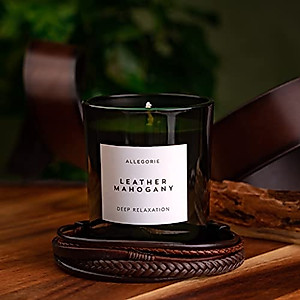 Set of Three Scented Candles for Men | Masculine scents of Bergamot & Sandalwood. Leather & Mahogany, Tobacco & Vanilla | 3 x Natural Soy Wax Candle for Men (5.6oz)