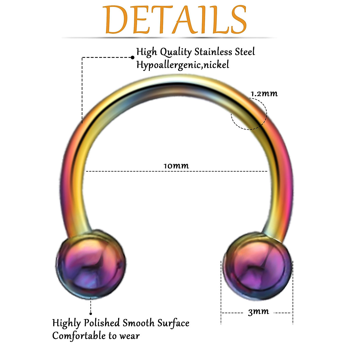 Jexine 120 Pcs Septum Rings Piercing Nose Horseshoe Rings for Women Men Cartilage Tragus Earrings Stainless Steel Acrylic, Multi Styles