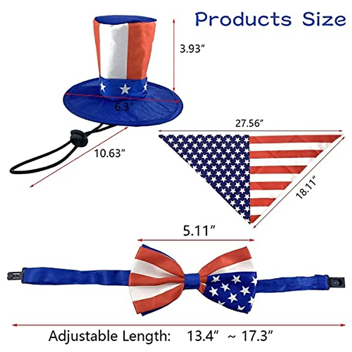 CooShou 4Pcs 4th of July Dog Costume Independence Day Dog Outfit American Flag Pet Dog Hat Bandana Bow Tie Triangle Scarf for Dogs Cats Puppy Kitten