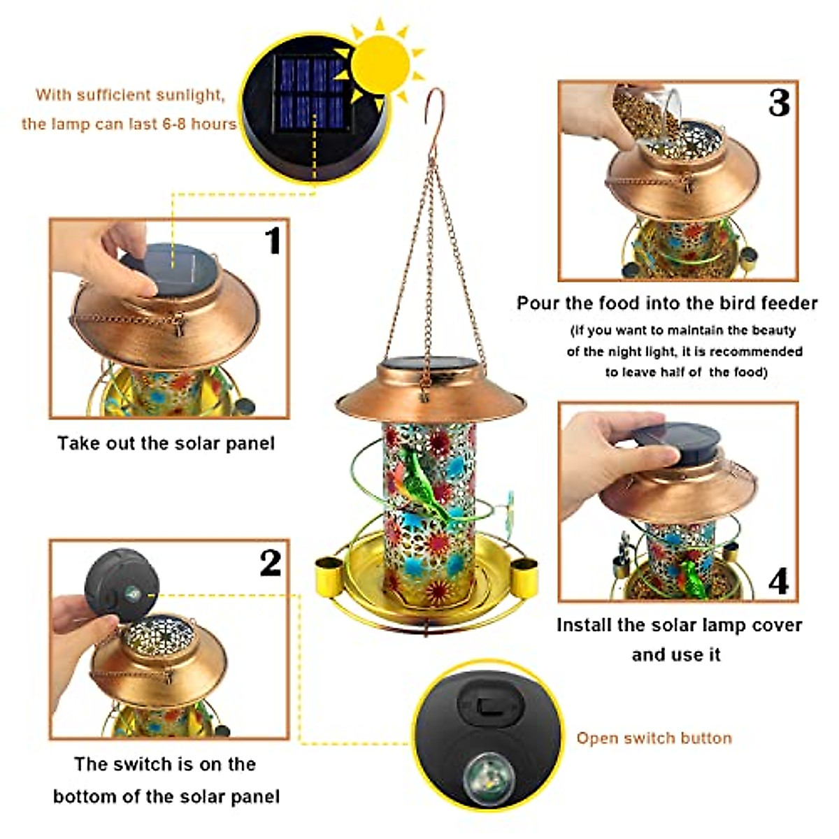 MIXXIDEA Solar Bird Feeder for Outdoors Hanging Waterproof Wild Cardinal Bird Feeders Heavy Duty Solar Powered Garden Lantern Bird House Feeder with Light for Bird Lovers - 2 Lb Seed Capacity