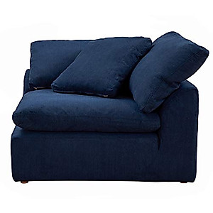 Sunset Trading Contemporary Puff Collection 3 PC 132" Wide Slipcovered Modular Sofa | Stain Proof Water Resistant Washable Performance Fabric | Navy Blue Sectional, Configurable