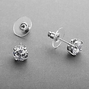 Mariell Cubic Zirconia Crystal Stud Earrings, 2 Carat Round CZ Solitaire, Imitation Diamond Earrings.