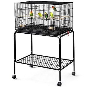 Yaheetech 47-inch Rolling Breeding Flight Bird Cages for Parakeets Budgies Finches Cockatiels Conures Lovebirds Canaries Parrots w/Detachable Stand, Black