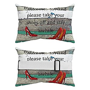 Outdoor Head Pillow for Chaise Lounge Chair,Butterfly Red High Heels Shoes Waterproof Throw Pillow with Insert,Lumbar Recliner Pillows for Garden Beach,Vintage Farmhouse Wooden Board Patio Pillow