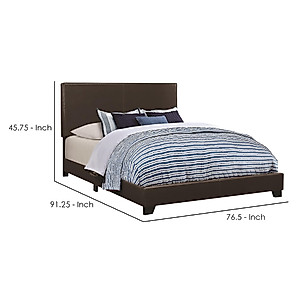 Benjara Leather Upholstered California King Size Platform Bed, Brown