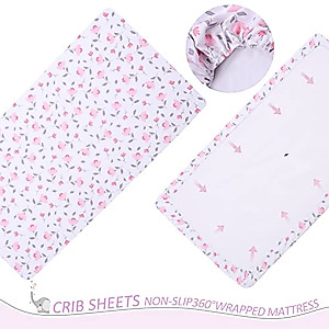 Cloele Elephant Crib Bedding Set for Girls - 3 Piece Standard Size Baby Bedding Set Includes Crib Comforter Fitted Sheet Crib Skirt - Pink Floral Nursery Bedding Set Baby Crib Set for Girls