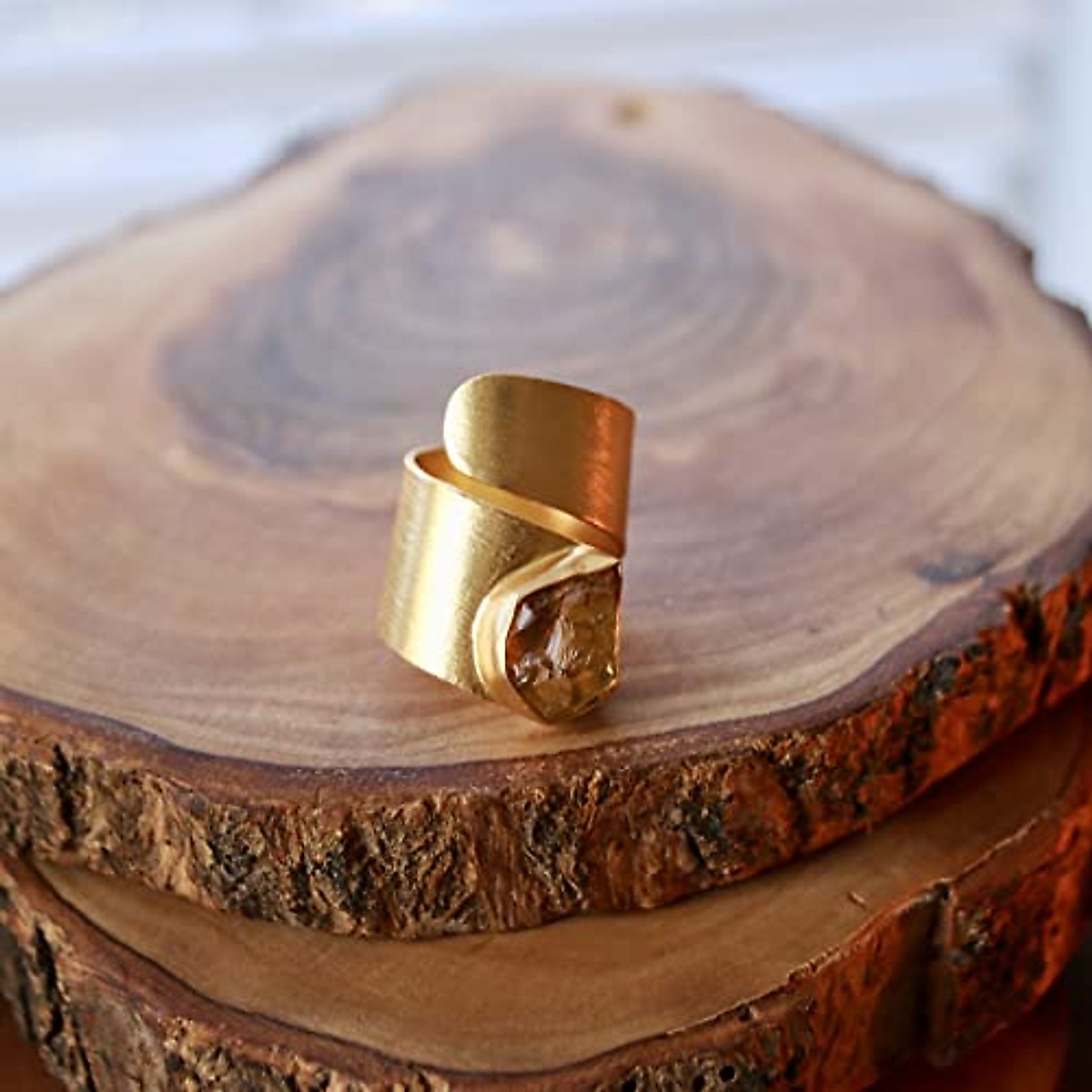 Handmade Adjustable Raw Gemstone Ring 18K Gold Plated Birthstone Hypoallergenic Jewelry by TheGlamHarbor (citrine)