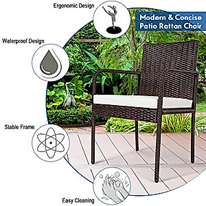PATIOJOY Outdoor Patio Wicker Chairs Set of 4, with Heavy Duty Steel Frame and Soft Cushions, All Weather Resistant Outdoor Dining Set, Suitable for Poolside, Garden, Balcony and Lawn (Brown)