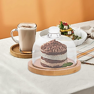 GANAZONO Household Cake Cupcake Holder Container, Food Holder with Wooden Base and Glass Lid Cake Display Dessert Storage Tray （ Glass Cover+ Tray ）