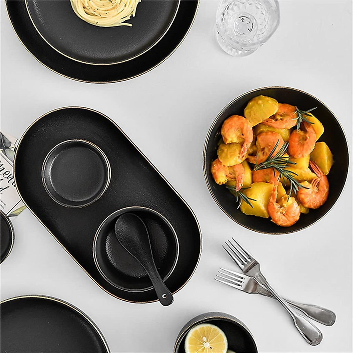 VejiA Cutlery Set Ceramic Dinner Plate and Bowl Set Restaurant Hotel Cutlery