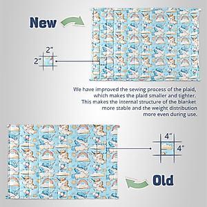Aimon Kids Weighted Blanket 3lb Light Blue Unicorn, Weighted Throw Blanket, Weighted Comfort Blanket,
