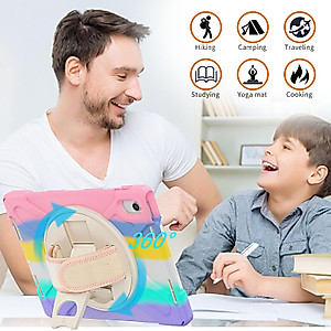 Weuiean Case for iPad 10th Generation 10.9” with Stylus, Military Grade Heavy Duty Shockproof Cover -Pencil Holder -Rotating Stand -Hand/Shoulder Strap - Colorful Pink