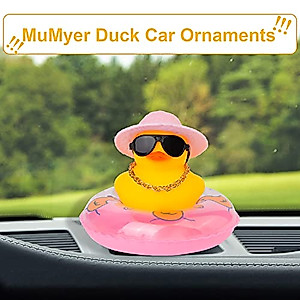 MuMyer Car Rubber Duck 2Pcs Duck Car Dashboard Decorations Yellow Duck Car Ornaments for Car Dashboard Decoration Accessories with Mini Swim Ring Sun Hat Necklace and Sunglasses