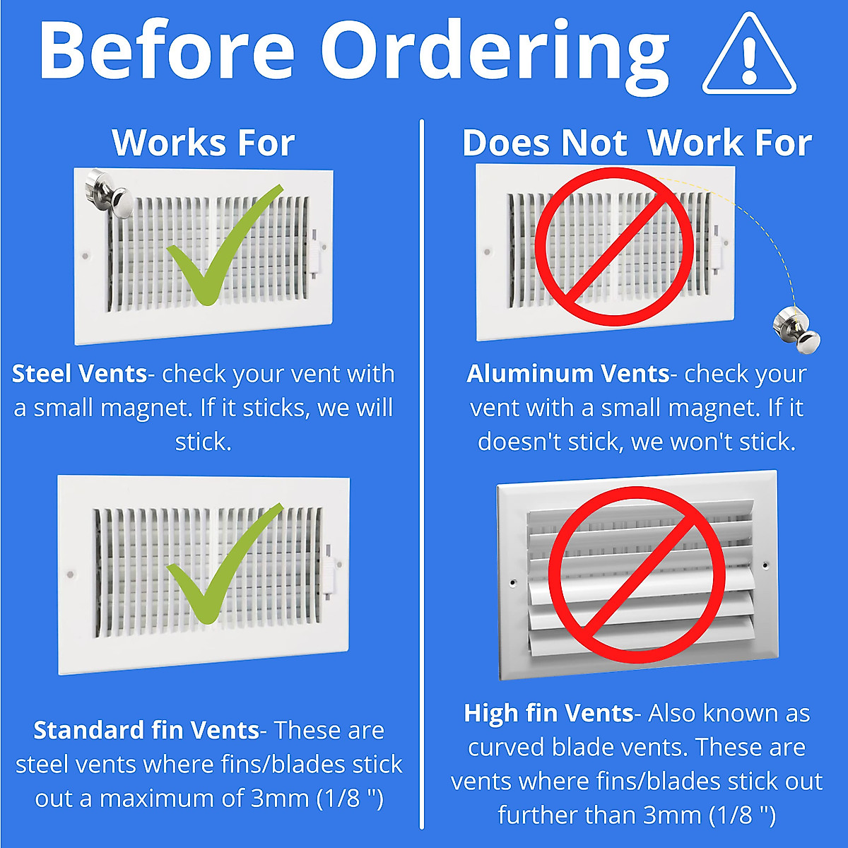 SEAL360 Magnetic Vent Covers (3-Pack), Pockets for Complete Seal, 5.5" X 14" (White) for Floor, Wall, or Ceiling Vents and Air Registers, for RV, Home HVAC and AC Vents, Vent Not Included