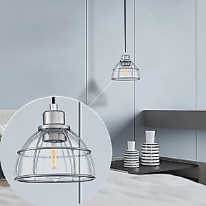 Industrial Hanging Drum Indoor Pendant Ceiling Light Kitchen Island Fixtures Brushed Nickel Finish,Metal Shade for Bar Dining Room Corridor Living Room (3 Pack, Clear Glass Pendant Light)