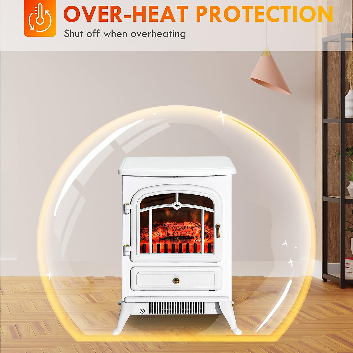 HOMCOM 22" Electric Fireplace Heater, Freestanding Fire Place Stove with Realistic LED Flames and Logs, and Overheating Protection, 750W/1500W, White