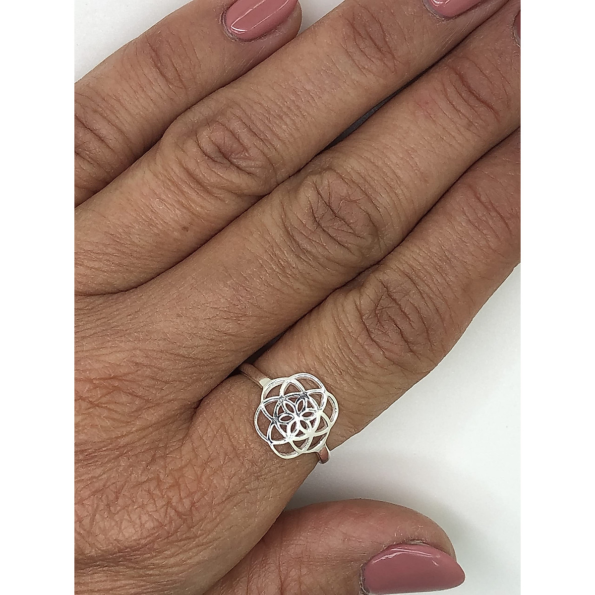 Seed of Life Ring Sterling Silver 925 Sizes US 6 7 8 9 Sacred Geometry Flower of Life Yoga Jewelry (6)