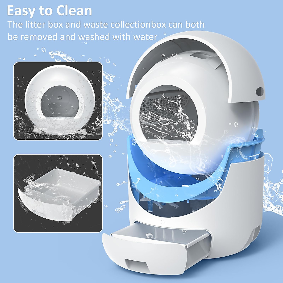 CATLK Self Cleaning Cat Litter Box, Automatic Cat Litter Box for Multi Cats with APP Control, Smart Cat Litter Box with Garbage Bags & Mat & Brush, Anti-Pinch/Odor Removal/Easy Clean, 1-Year Warranty