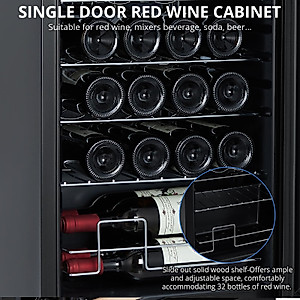 Takywep 32 Bottles Compressor Wine Cooler Refrigerator - 41℉-64℉ Freestanding Wine Cellar, Compact Design, Single Glass Door, Digital LED Touch Control, For Red, White, Champagne or Sparkling Wine