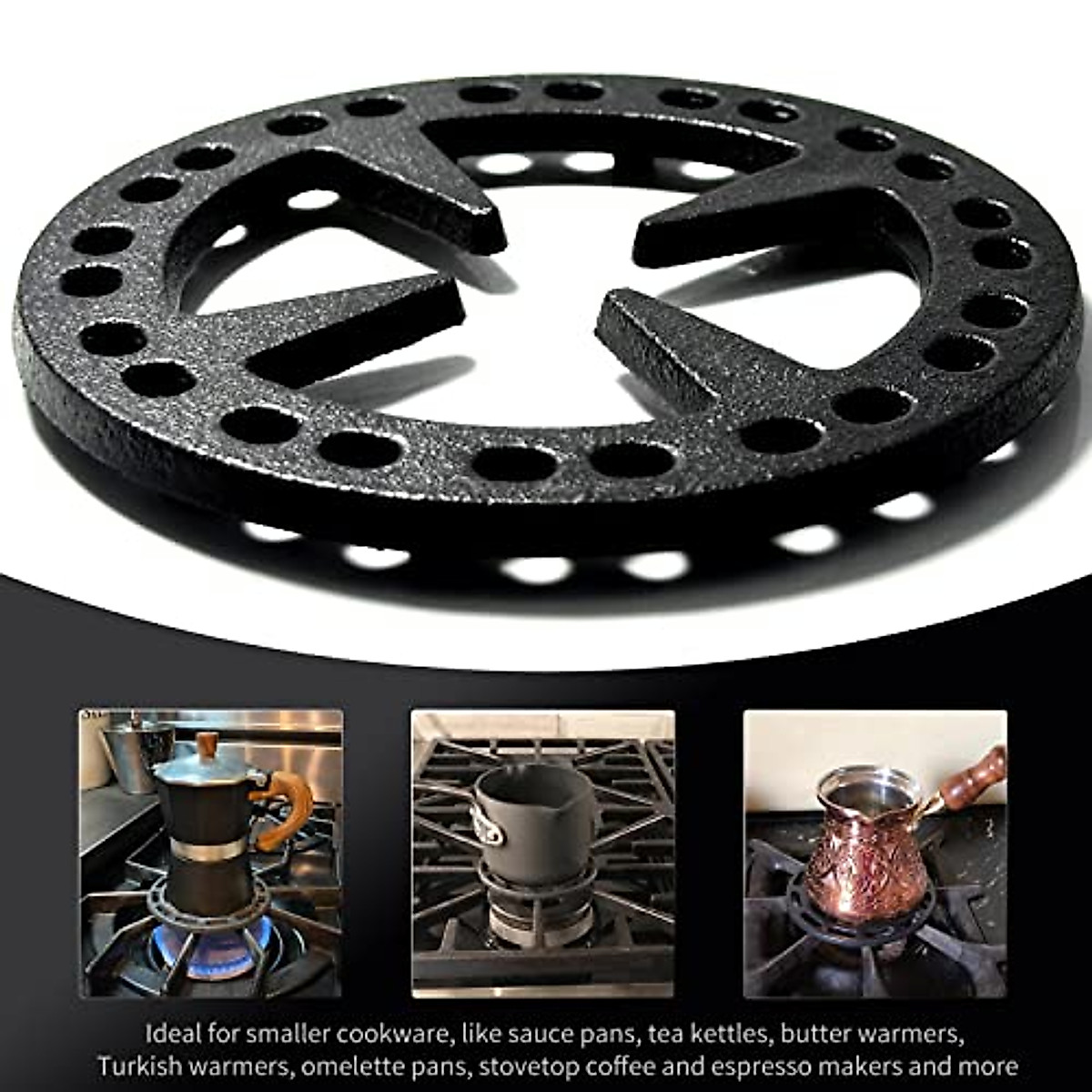 MENSI 5" Upgrade Design Casting Iron Gas Ring Reducer Flat Pot Rack Cast Iron Turkish Coffee Pot Support Ring For Espresso Maker,Coffee Moka, Gas Cooker