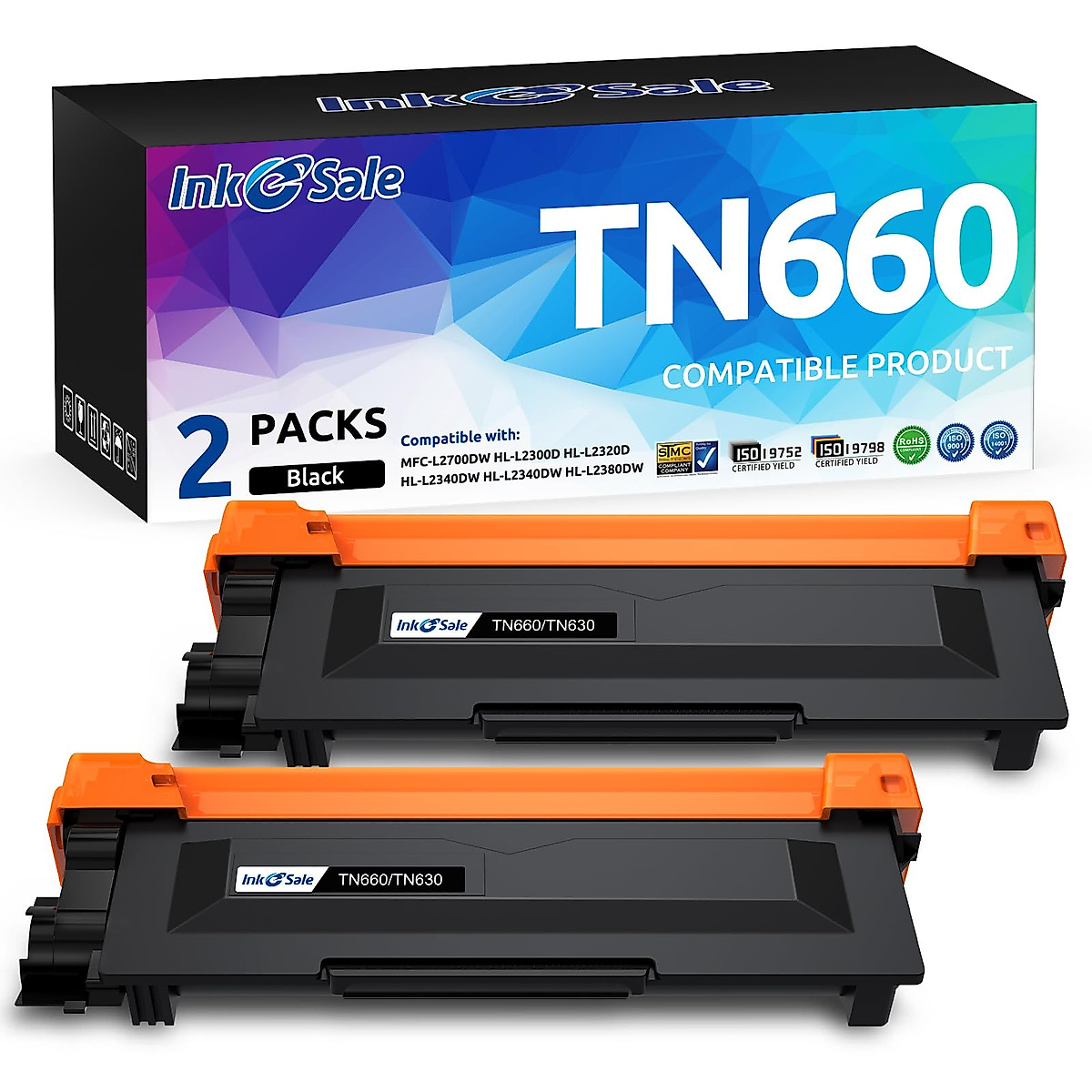 INK E-SALE Compatible Toner Cartridge Replacement for Brother TN660 TN630 use for MFC-L2700DW HL-L2340DW HL-L2300D HL-L2380DW DCP-L2540DW DCP-L2520DW MFC-L2740DW MFC-L2720DW (2 Pack Black, Design V3)