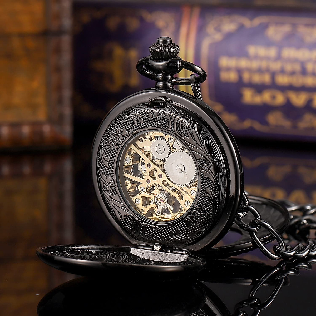 SIBOSUN Pocket Watch Men's Pocket Watches Mechanical Pocket Watch with Chain Roman Numerals Dial Skeleton Men Women - Gifts for Dad, Grandpa, Husband, Boyfriend