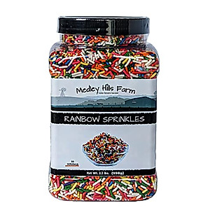 Medley Hills Farm Rainbow Sprinkles in Reusable Container 2.2 Lbs. - Great Bulk Rainbow Sprinkles for Cake Decorating - Sprinkles for Cookie Decorating - Brownies and ice Cream toppings