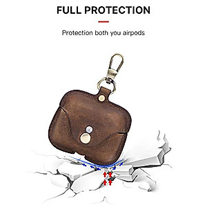 Airpods Pro Leather Case,Hiram Crazy Horse Cowhide Leather Portable Travel Case for Airpods Pro,Headphone Cases for AirPods Pro Charging Case(Coffee)