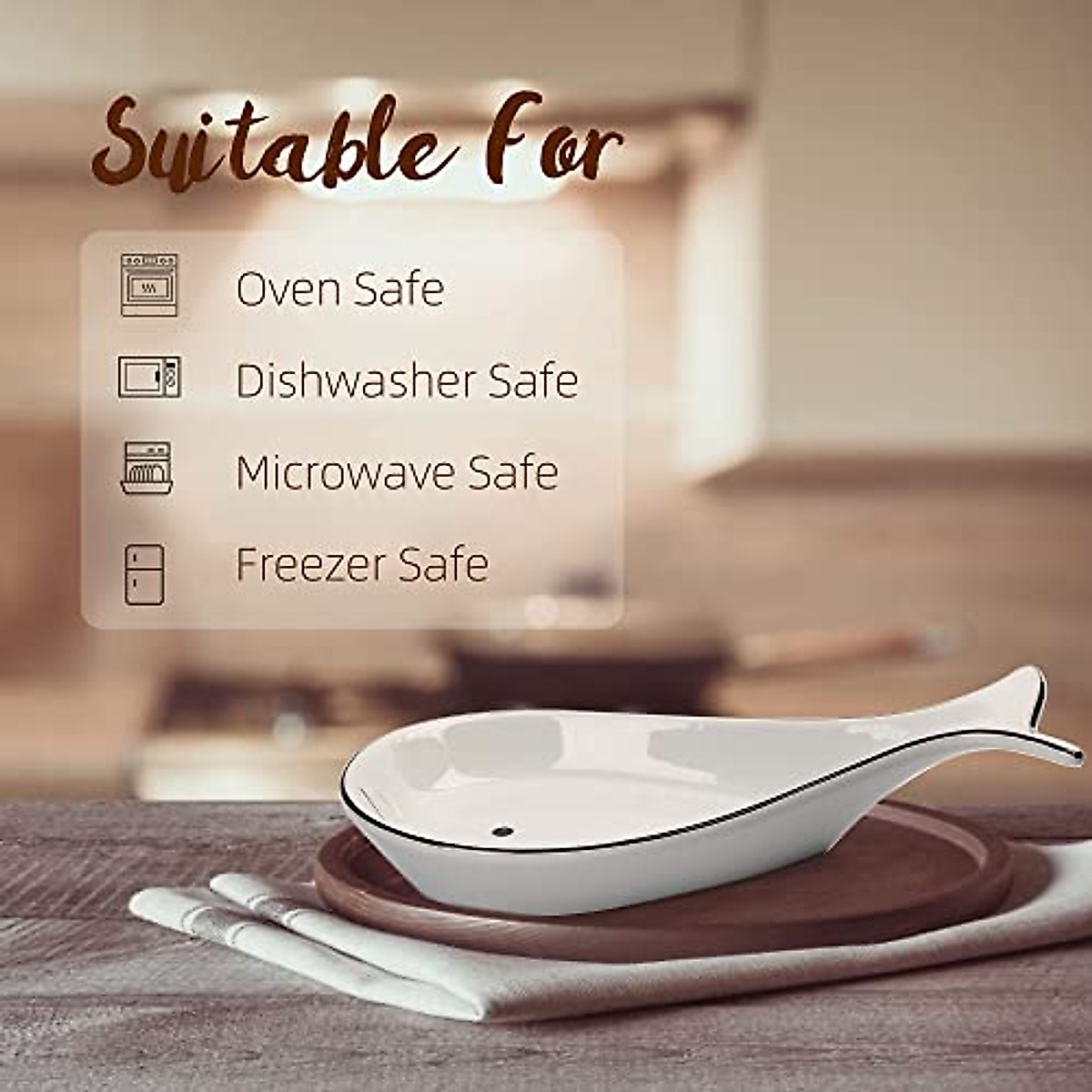 LotFancy Spoon Rest, Ceramic Spoon Holder for Kitchen Counter, 9.1 (L) x 4.5(W), Large Spatula Holder for Stove Top, Farmhouse Utensil Rest for Ladle, Teaspoon, Whale Shape