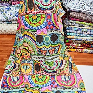 Indian Vintage Floral Print Cotton Fabric Dressmaking Materials Running Fabric by The Yard (Multi, 5 Yard)