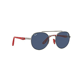 Ray-Ban RB3696M Scuderia Ferrari Collection Round Sunglasses, Gunmetal/Dark Blue, 51 mm