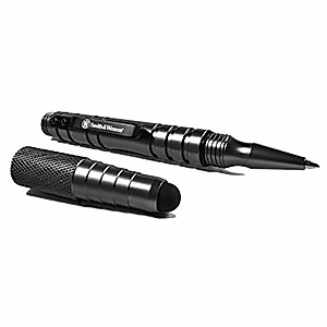 Smith & Wesson SWPEN3BK 5.4in Aircraft Aluminum Refillable Tactical Screw Cap Stylus Pen for Outdoor, Survival, Camping and EDC