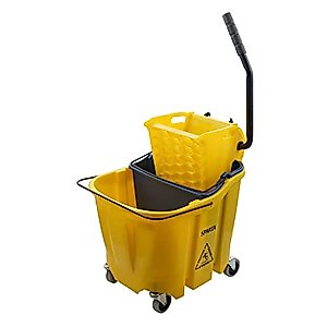 Carlisle FoodService Products Omnifit Mop Bucket with Side Press Wringer and Soiled Water Insert for Floor Cleaning, Kitchens, Restaurants, And Janitorial Use, Polypropylene (Pp), 35 Quarts, Yellow