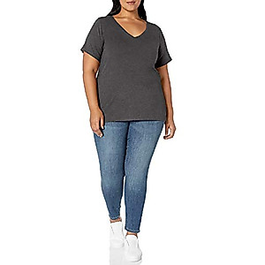 Amazon Essentials Women's Short-Sleeve V-Neck T-Shirt (Available in Plus Size), Charcoal Heather, 3X