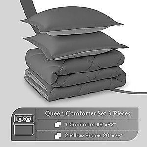 downluxe Queen Comforter Set - Charcoal and Grey Queen Comforter, Soft Bedding Comforter Sets for All Seasons, Queen Bed Comforter Set - 3 Pieces - 1 Comforter (88"x92") and 2 Pillow Shams(20"x26")