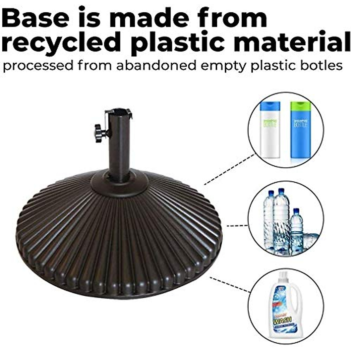 Abba Patio 50lb Patio Umbrella Base Water Filled 23" Round Recyclable Plastic Outdoor Market Umbrella Stand Base for Deck, Lawn, Garden, Brown