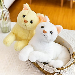 12 Inches Simulation Pure White Cat Plush Toy - Real Life White Cat Simulation Plush Toys, Lifelike Cats Doll Kitten Farm Animals Stuffed Toys Black Eyes Birthday Gifts for Kids