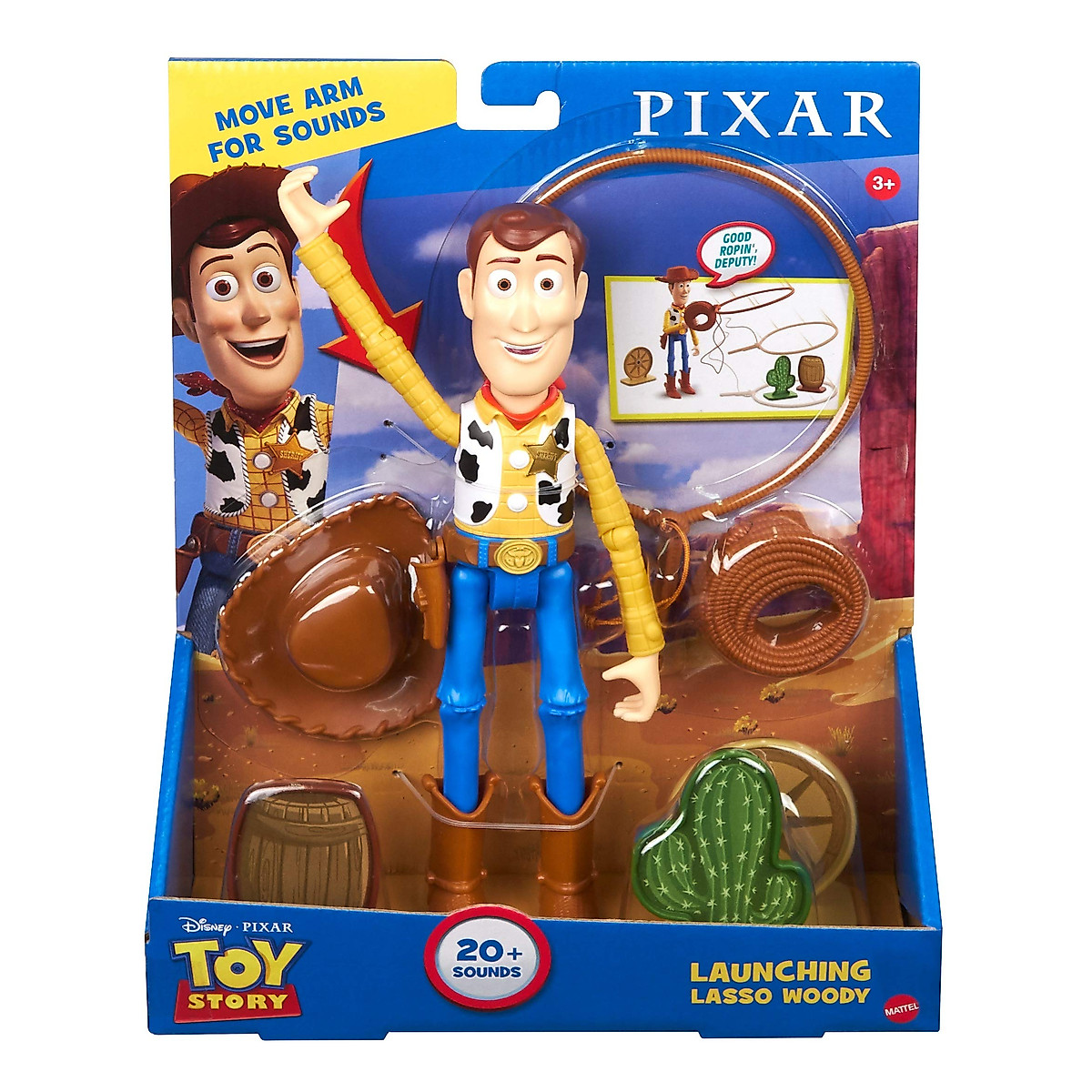 Mattel Toy Story Launching Lasso Woody Talking Feature Figure, Movie Inspired Action Character Doll 9.2-in with 3 Targets, Kids Gift Ages 3 Years & Older