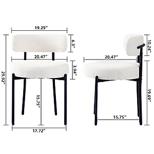 EDWELL White Dining Chairs Set of 2, Modern Dining Room Chairs Mid Century with 3.94" Cushions and Metal Legs, Round Upholstered Boucle Chairs for Kitchen, Living Room, Easy assembly