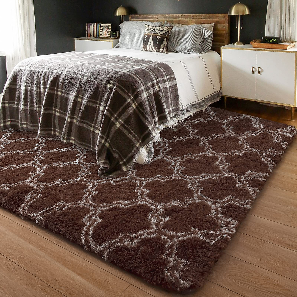 HOMORE Luxury Bedroom Rug, 4x6 Feet Area Rug for Living Room, Modern Fluffy Rugs, Soft and Comfy Rug for Kids Nusery Dorm and Home Office, Brown/Beige