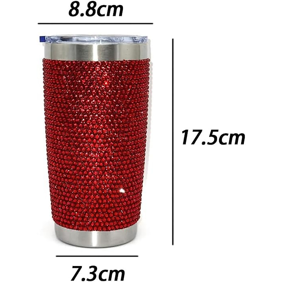 20 OZ Stainless Steel Tumbler with Lid, Double Wall Vacuum Insulated Coffee Travel Mug, Sparkly Rhinestone Water Bottle for Ice Drinks and Hot Beverage, Red