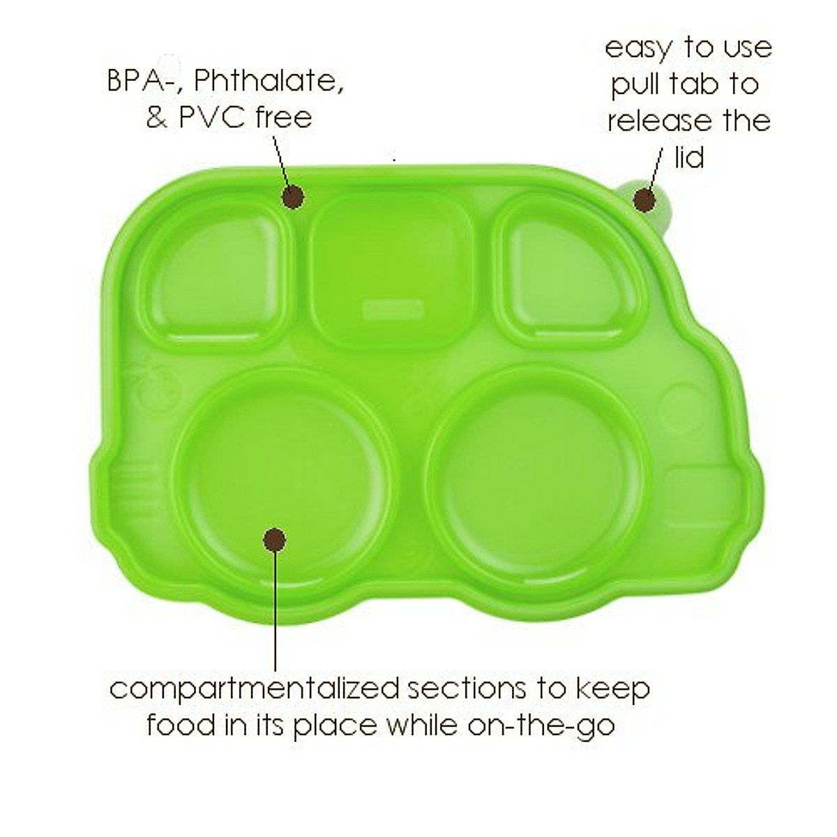 Innobaby Stainless Bus Plate with Airtight Sectional Lid, The Original, Leak-Resistant Divided Platter, Mom Invented Fun Shape Plate Din Din SMART for Babies, Toddlers and Kids, BPA Free Plate, Orange