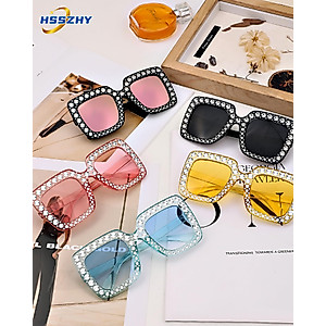 LYMOJOR 12 Pack Rhinestone Sunglasses Bulk, Oversized Square Fun Bling Crystal Sunglasses for Women Party Favors