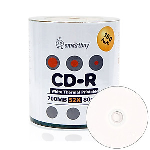 Smartbuy 100-disc 700mb/80min 52x CD-R White Thermal Hub Printable Blank Recordable Media Disc
