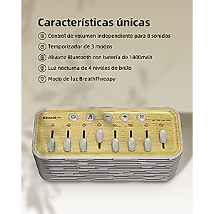 EZVALO White Noise Sleep Sound Machine, 255+ Mixer Options with Portable Speaker, Night Light, Sleep Timer, Breath Therapy, Headphone Jack White Noise Machine for Adults Sleeping Meditation with Light