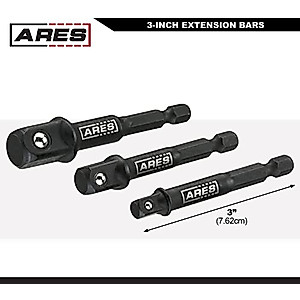 ARES 28000 - Impact 3-Inch Extension and Socket Adapter Set - Includes 3-Inch Extensions in 1/4-Inch Drive, 3/8-Inch Drive, and 1/2-Inch Drive, 2 Adapters, and 2 Reducers